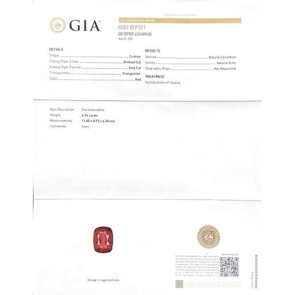 Unheated Ruby Long Cushion GIA Certified 6.34CT G374 - Autium Jewels
